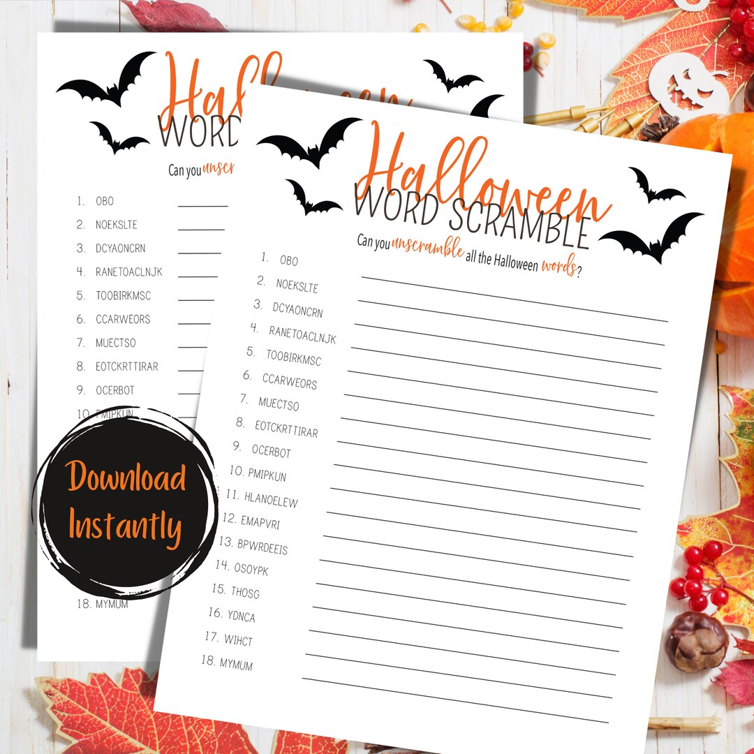 Halloween Printable Word Scramble | Printable Halloween Party Games ...