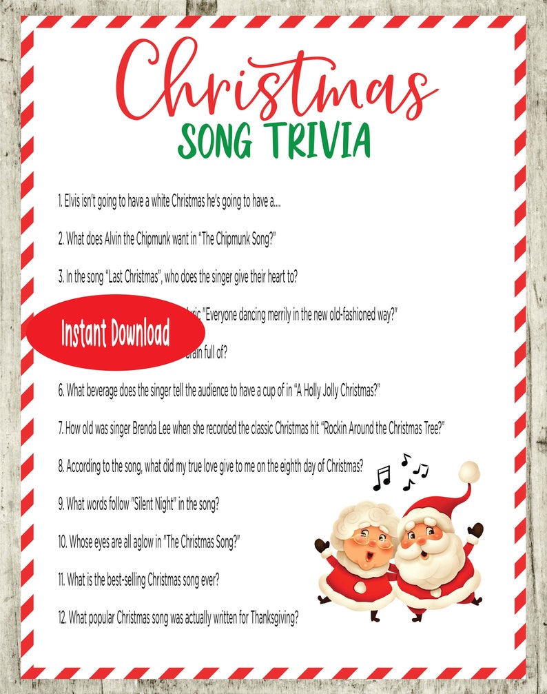 Christmas Printable Games Christmas Trivia Game Christmas - Etsy