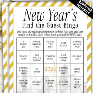 New Years Find the Guest Bingo Game With Gold Border | New Years Office ...