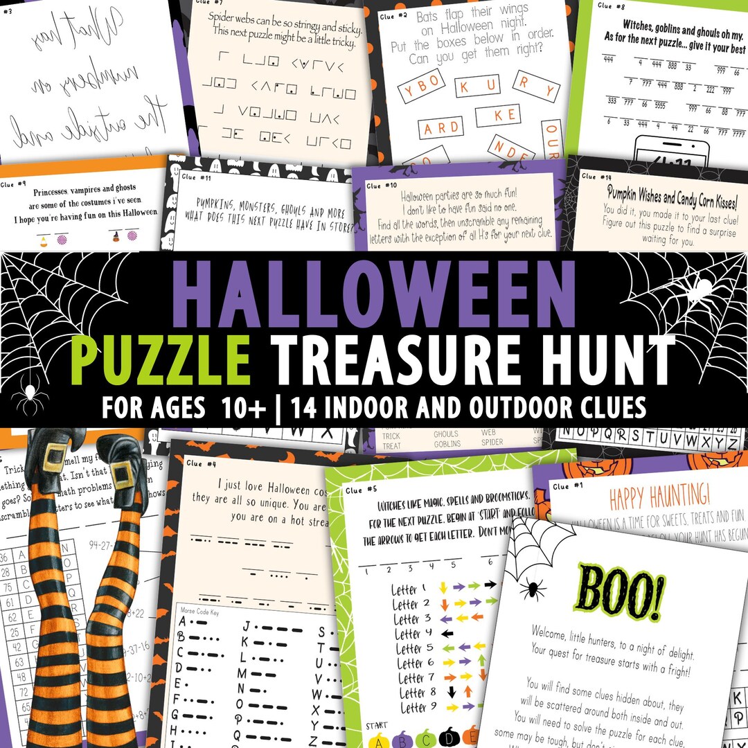 Halloween Puzzle Treasure Hunt Clues | Teen Halloween Indoor and ...