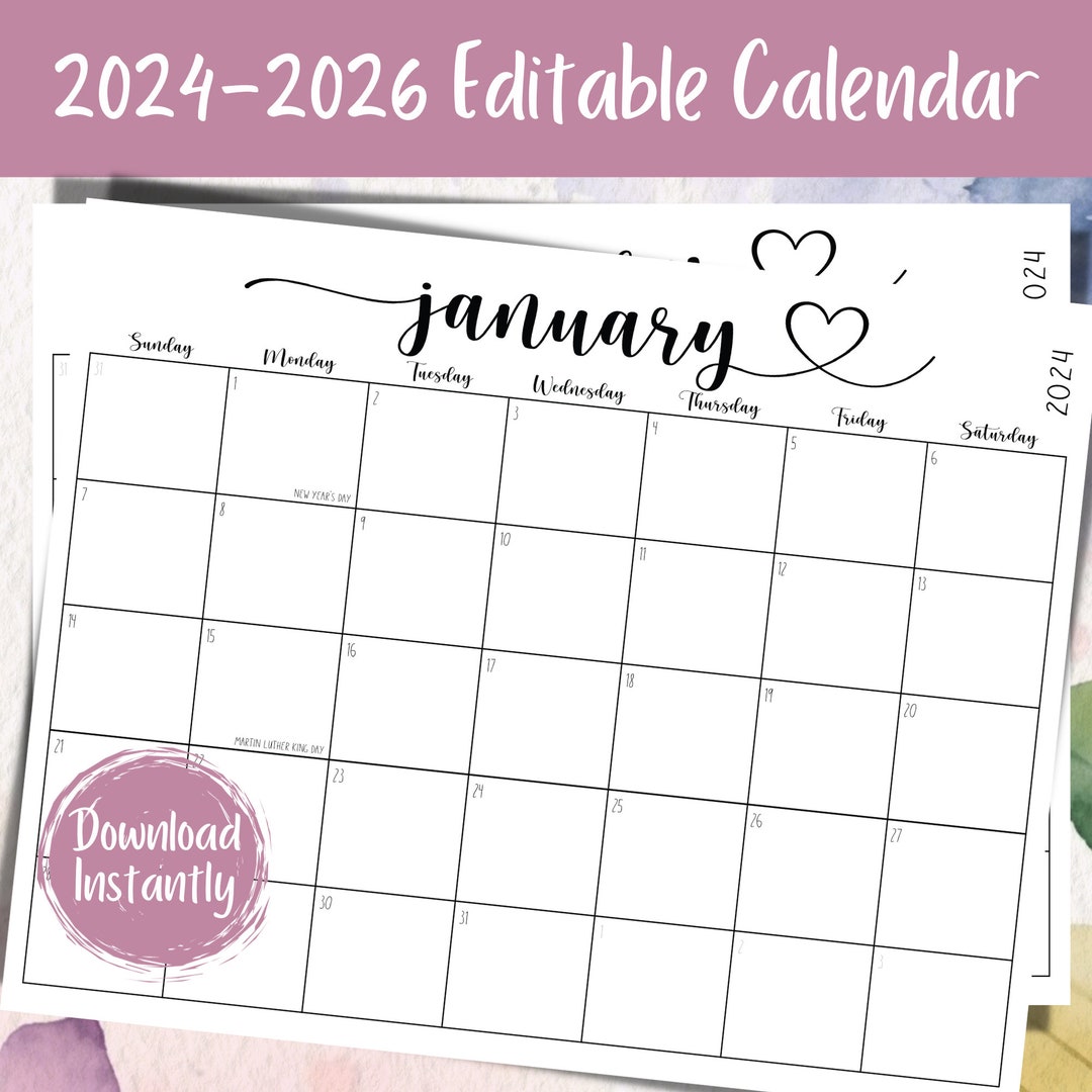 2024-2026 Calendar 2024 Calendar PDF 2024 Editable Calendar Calendar ...