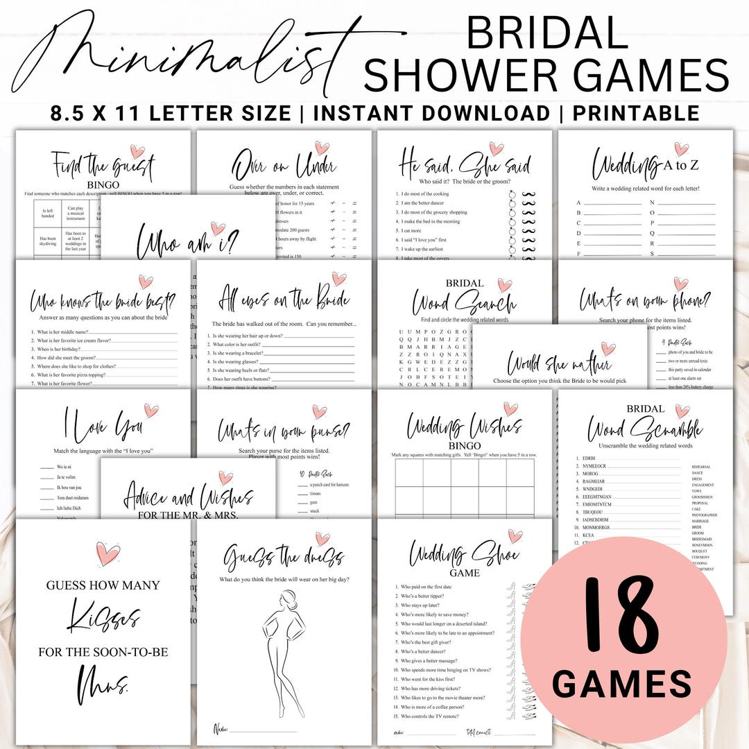 Minimalist Bridal Shower Games Bundle Printable, Modern Wedding Shower ...