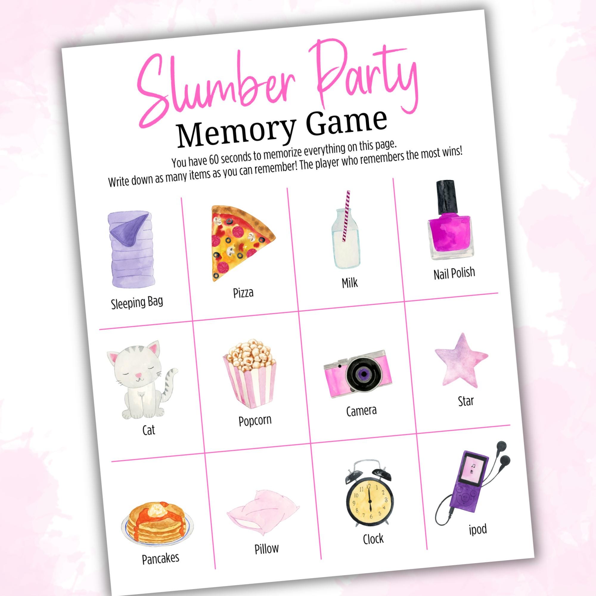 Fun Printable Slumber Party Memory Game | Girl Teen or Tween Slumber ...