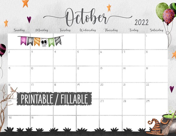 Cute October Calendar 2022
