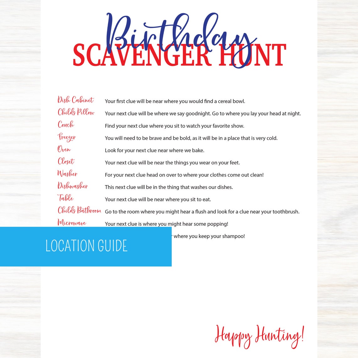 Birthday Scavenger Hunt, Birthday Party Games, Printable Birthday ...