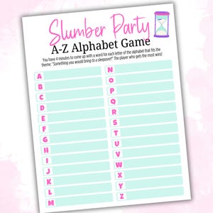Fun Printable Slumber Party A to Z Alphabet Game | Girl Teen or Tween ...