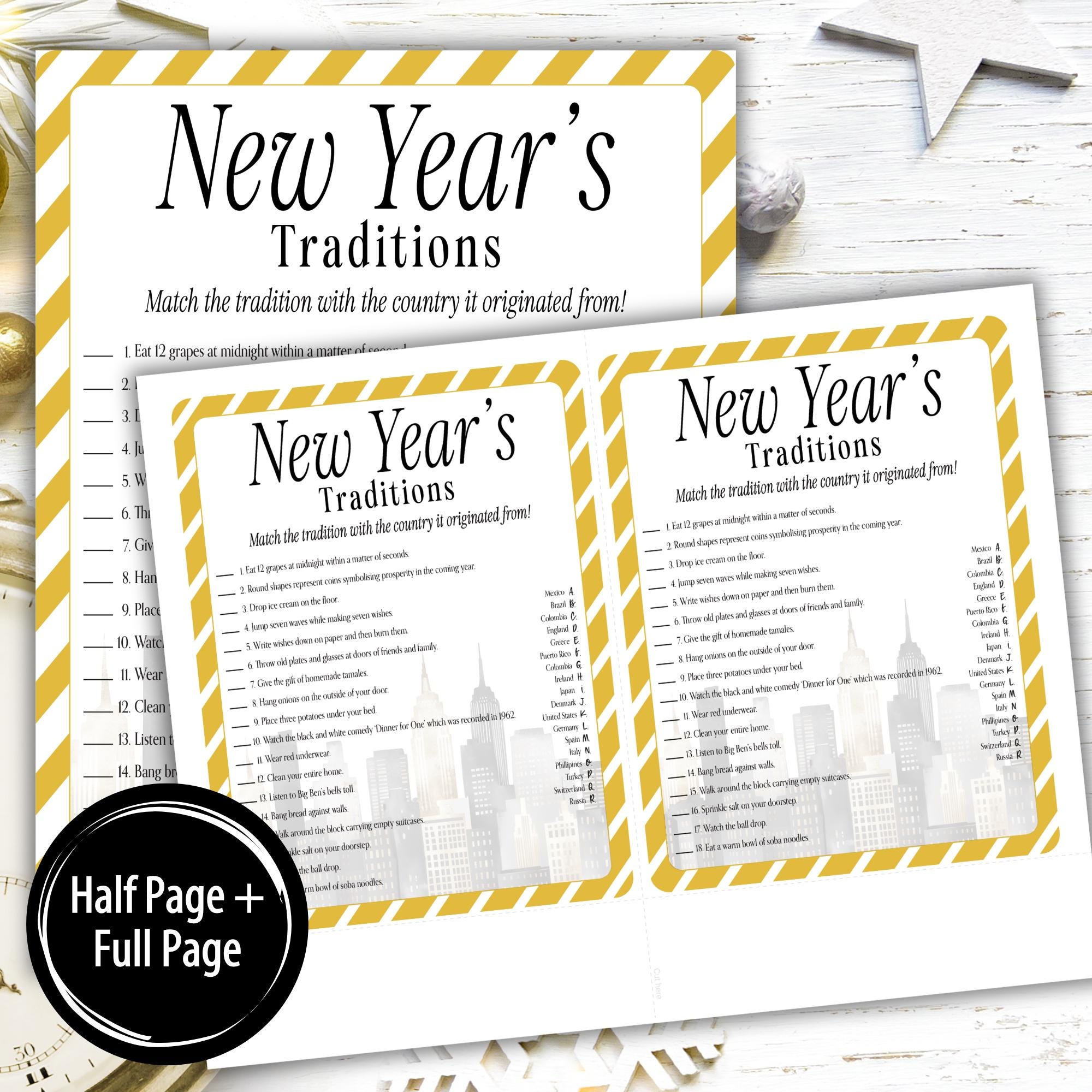 New Years Traditions Printable Game | New Years Around the Country for ...