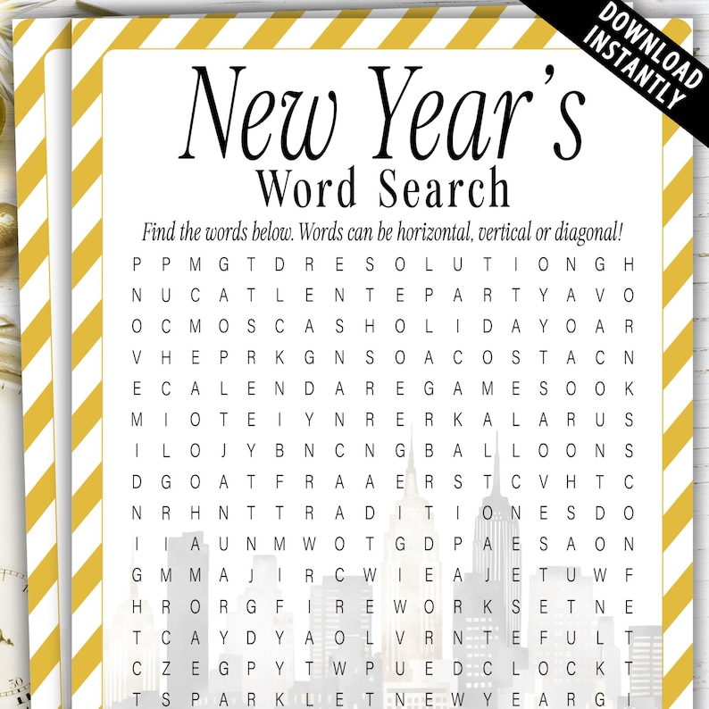 New Years Word Search Game With Gold Border | New Years Eve Games | New ...