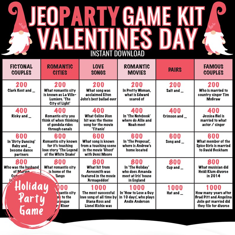 Valentines Jeopardy Game Galentines Day Game Valentines Game Night ...