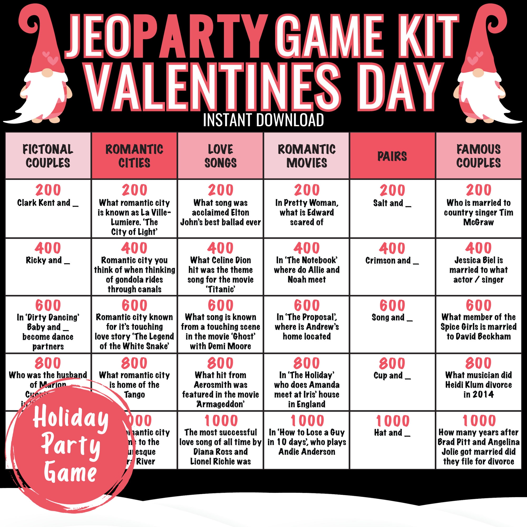 Valentines Jeopardy Game Galentines Day Game Valentines Game Night ...