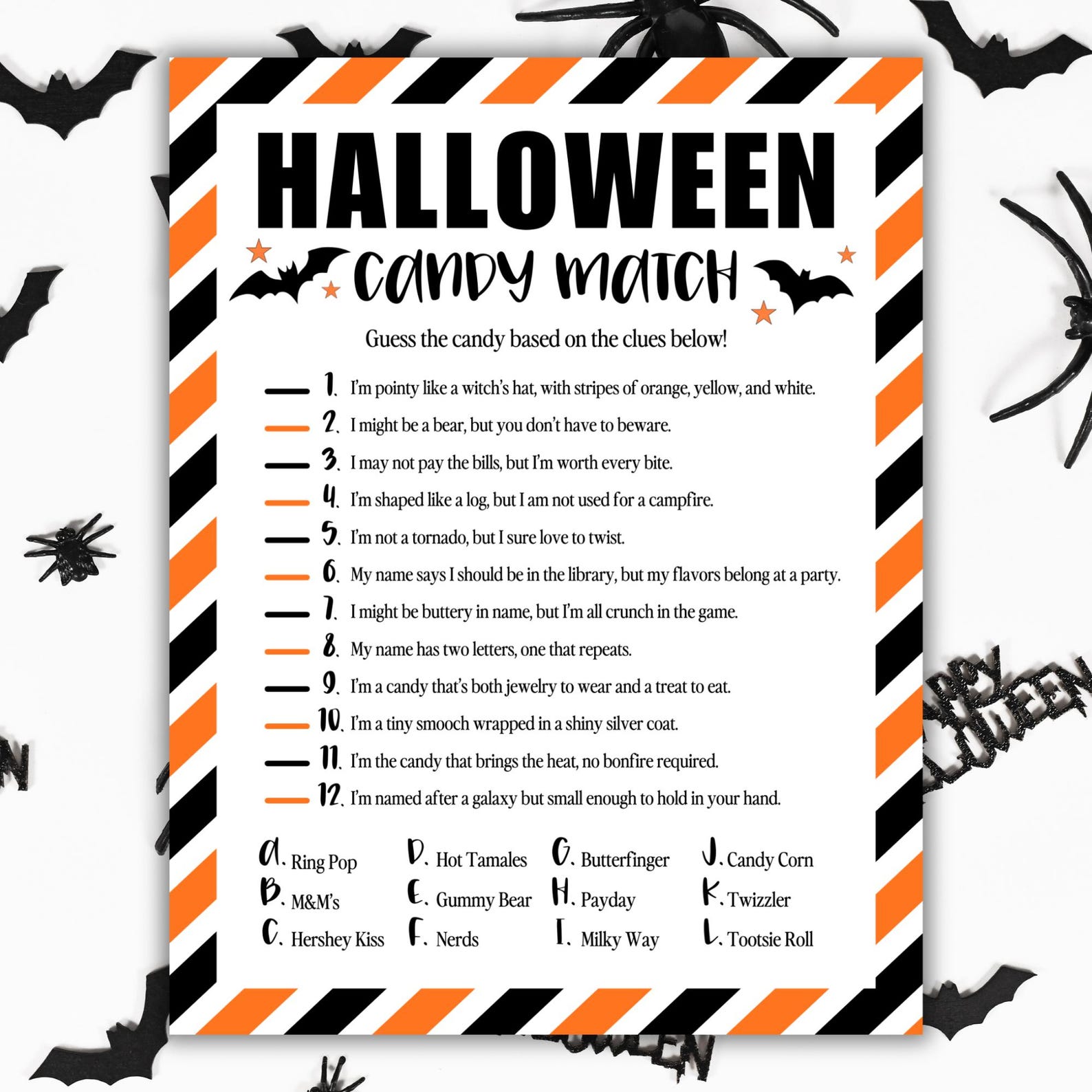 Printable Halloween Candy Match Game | Match the Hints With the Candy ...