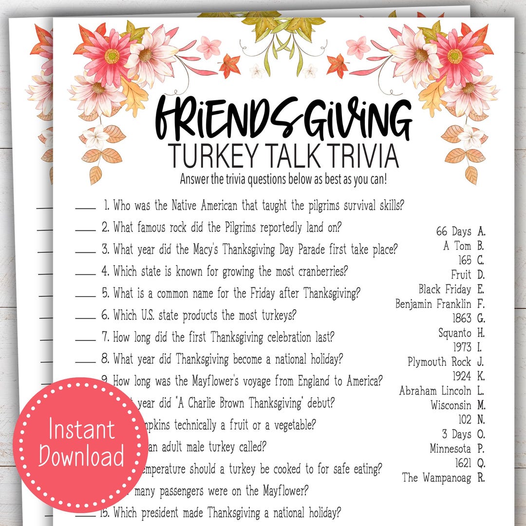 Friendsgiving Printable Trivia Game | Friendsgiving Game Night ...