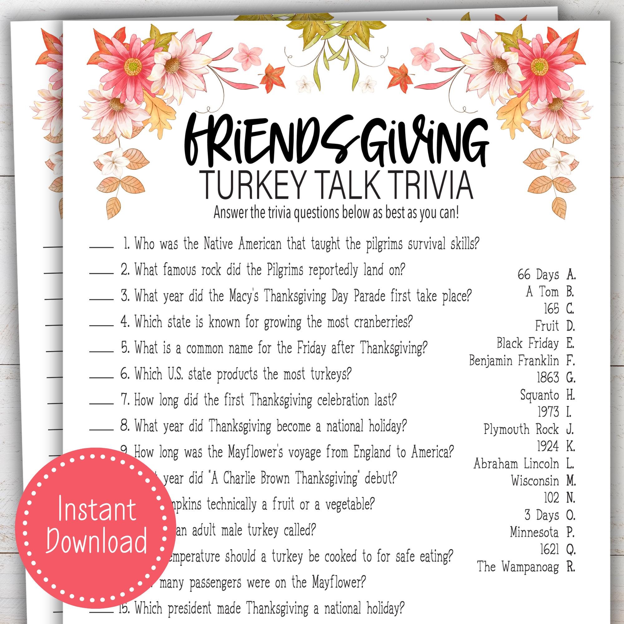 Friendsgiving Printable Trivia Game Friendsgiving Game Night ...