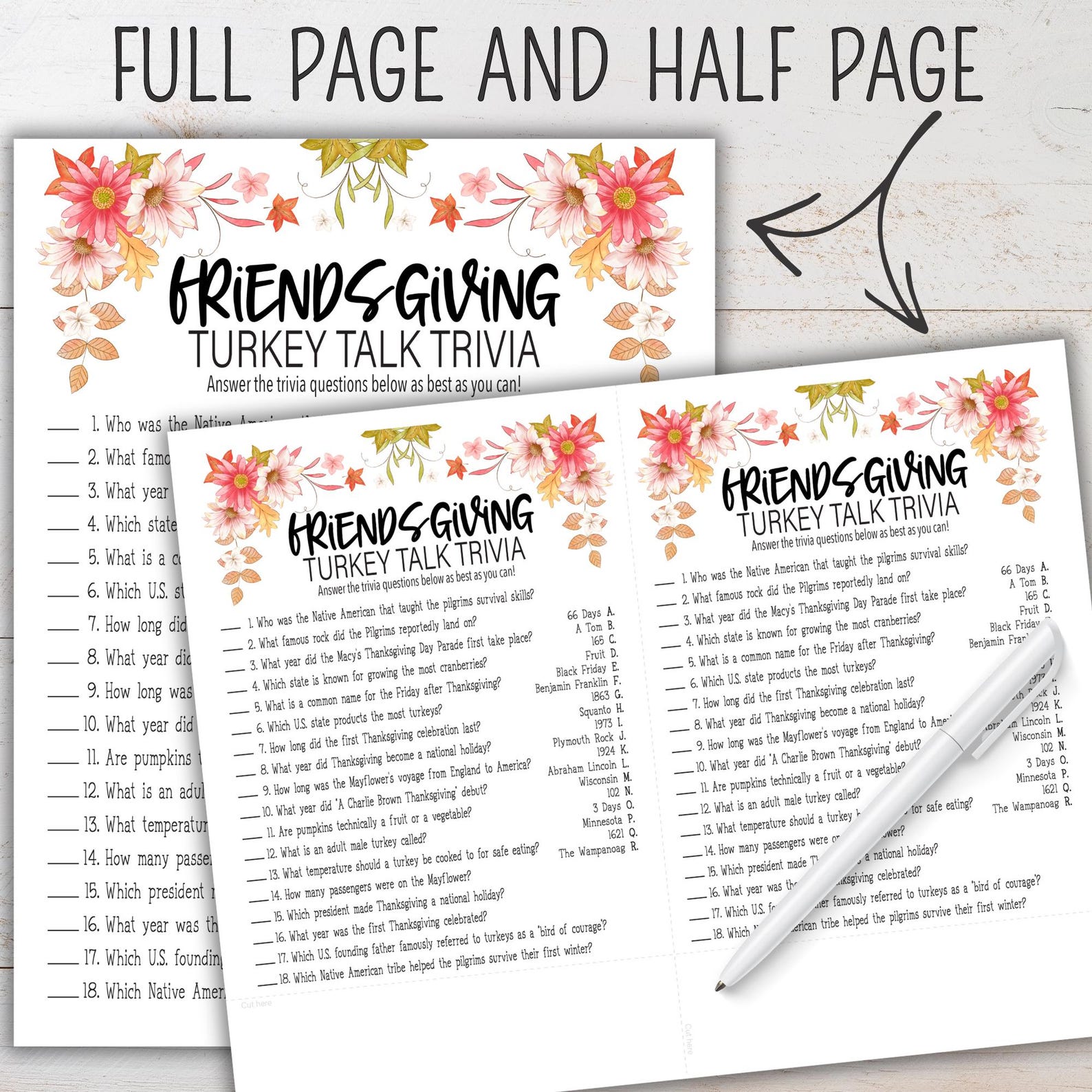 Friendsgiving Printable Trivia Game Friendsgiving Game Night ...