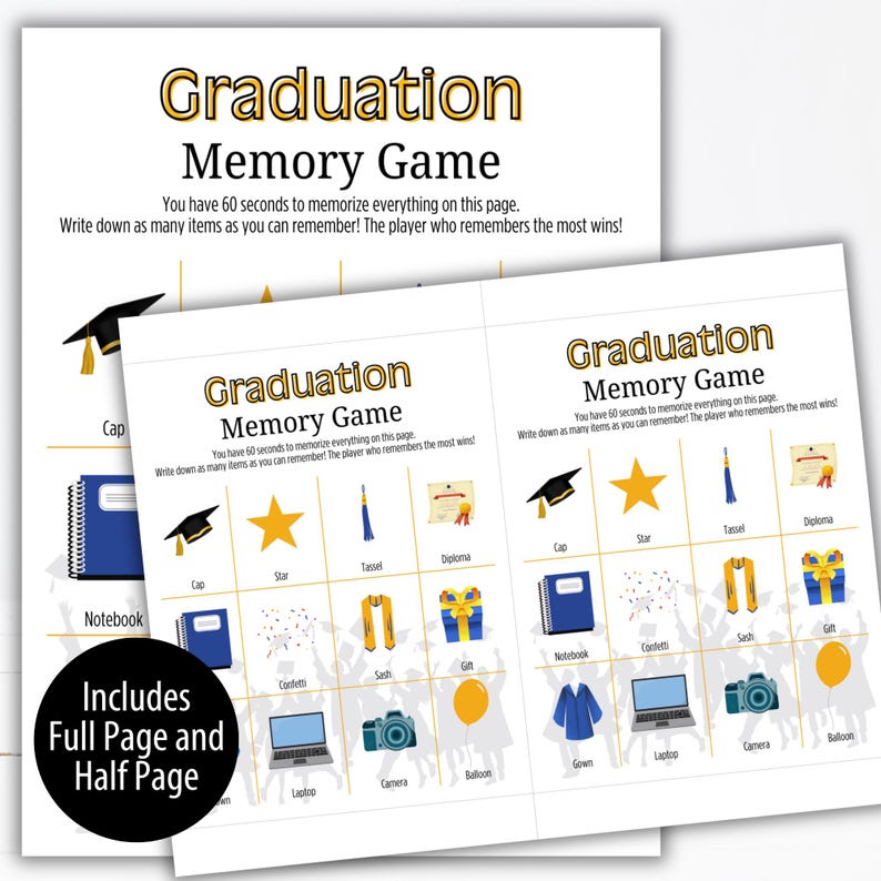 Editable in Canva Graduation Memory Game Printable Grad Party Activity ...