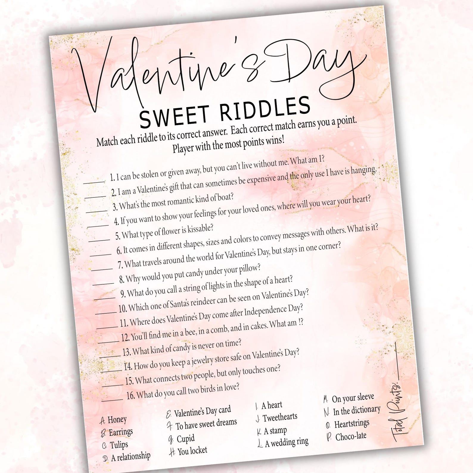 Fun Printable Valentines Riddles | Valentines Party Instant Download ...