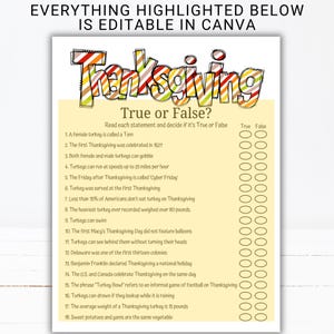 Printable and Editable Thanksgiving True or False Questions ...