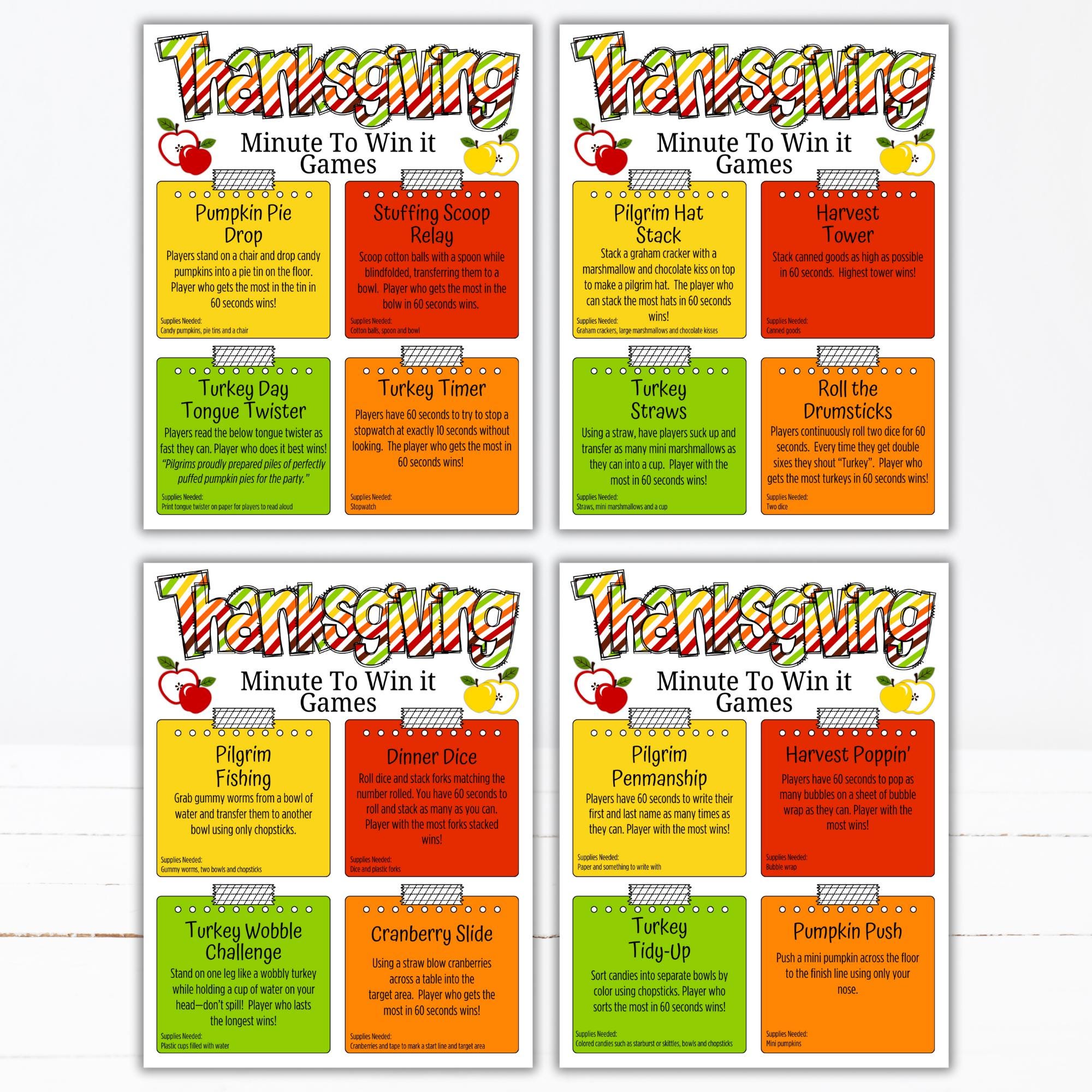 Fall Thanksgiving Minute to Win It Games | Printable 60 Second ...