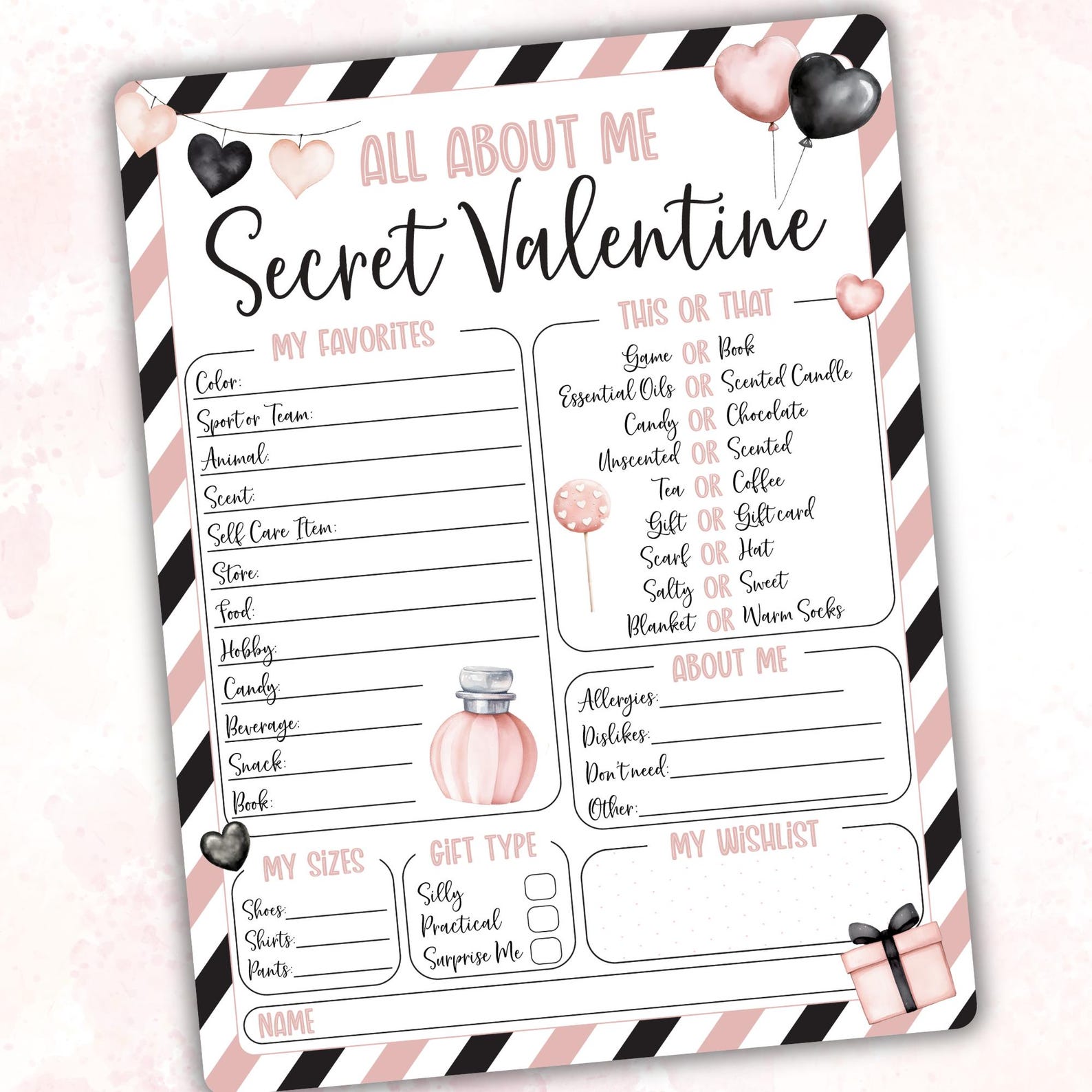 Secret Valentine Questionnaire Form | Secret Valentine Gift Exchange ...