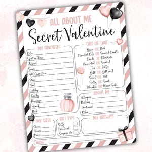Secret Valentine Questionnaire Form | Secret Valentine Gift Exchange ...