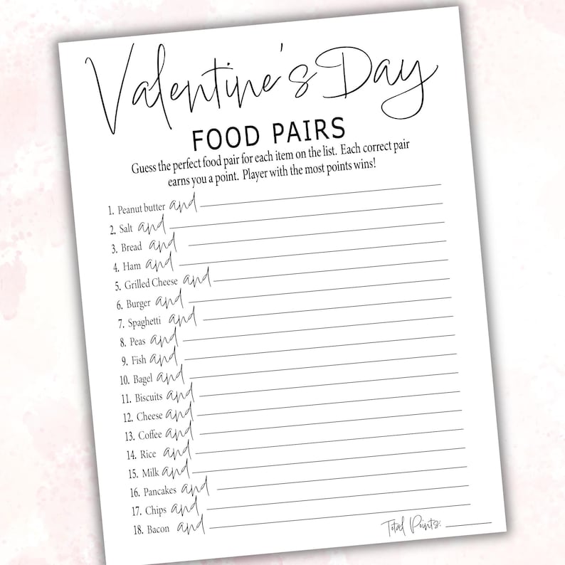 Valentines Day Food Pairs Game | Black and White Food Match Game ...