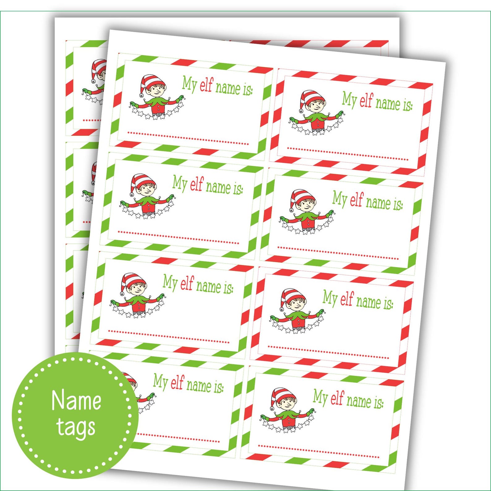 Christmas Elf Name Game Green and Red | Office Party Christmas Game ...