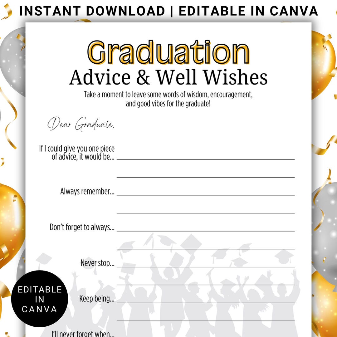 Editable Graduation Advice and Well Wishes Printable Grad Party ...