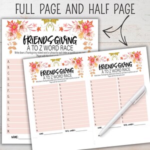 Friendsgiving Printable Word Race Game | Friendsgiving Game Night ...