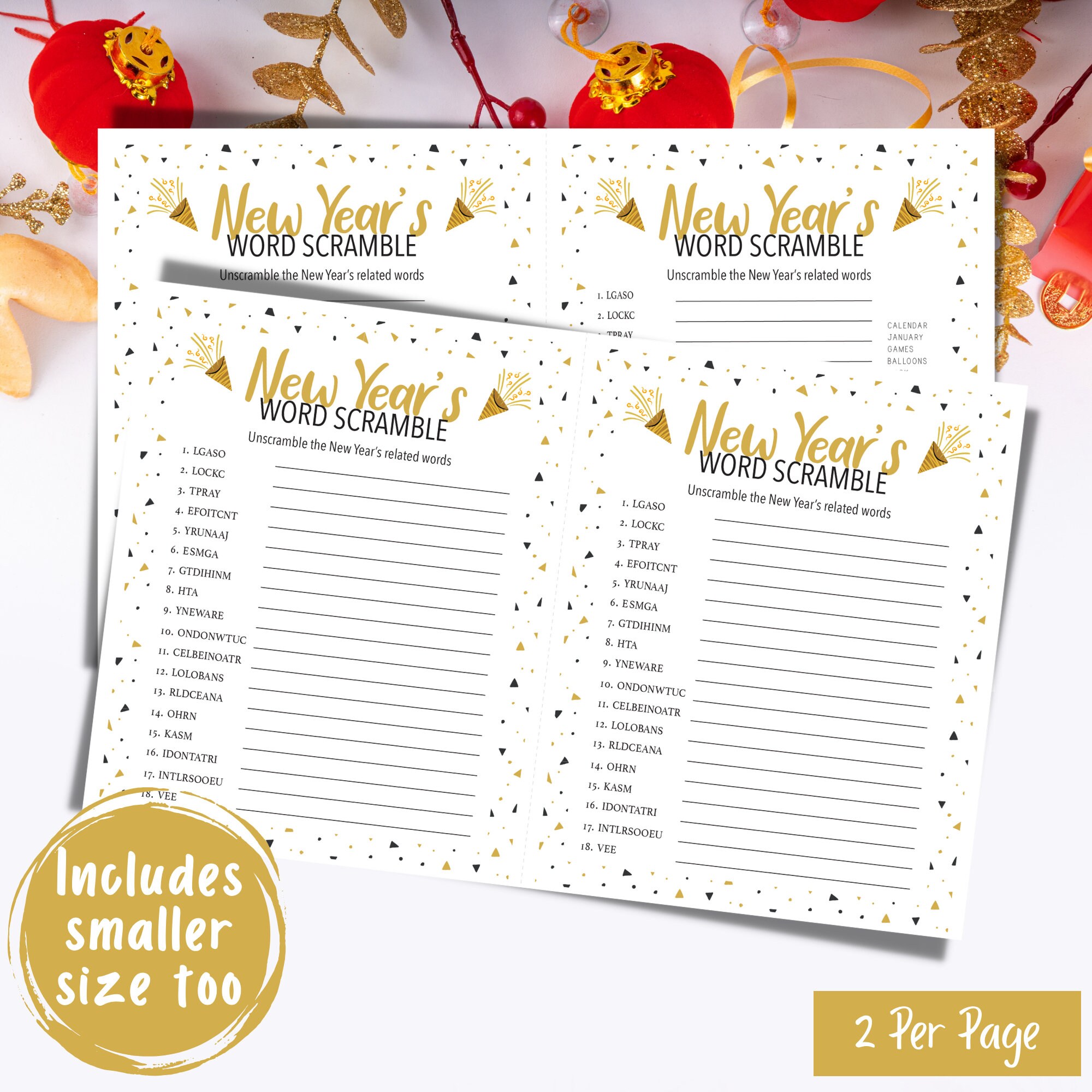 New Years Word Scramble | New Years Printable Games | Printable New ...