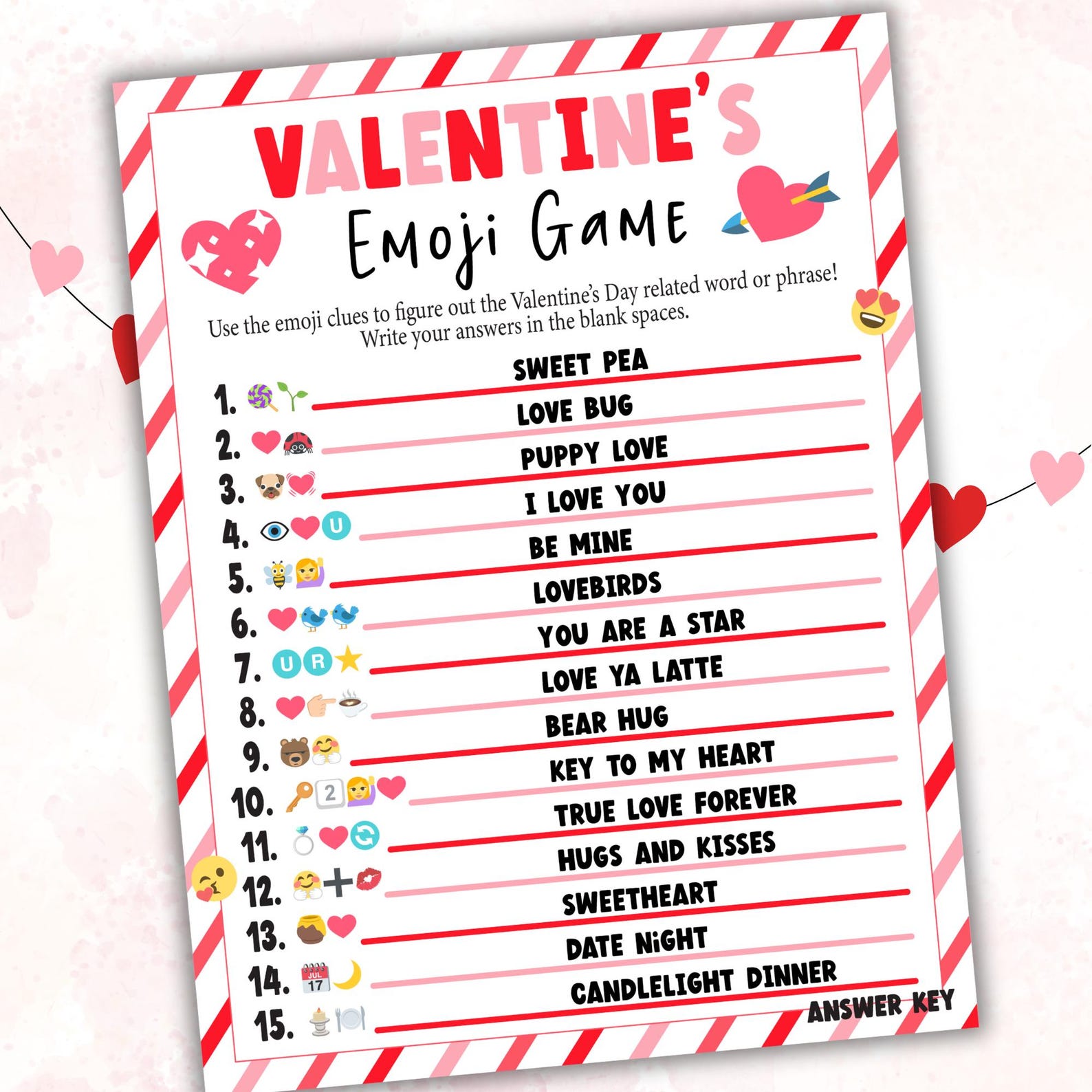 Fun Printable Valentine Emoji Game | Valentine Day Printable Game for ...