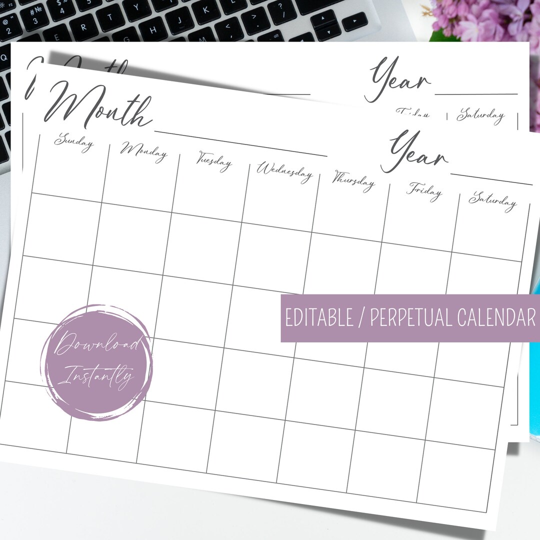 Perpetual Printable Calendar Blank Landscape Calendar - Etsy