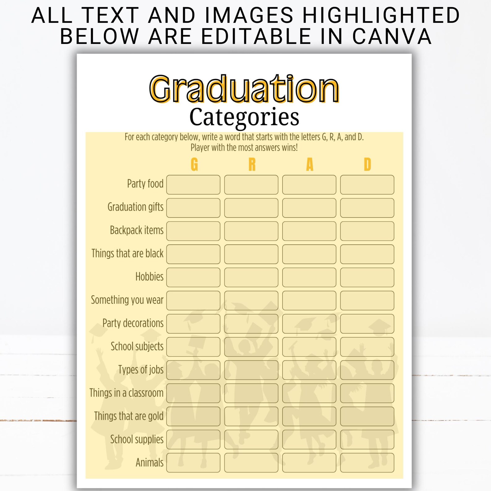 Editable Graduation Categories Game Printable Grad Party Activity Fun ...