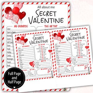 Red Secret Valentine Questionnaire Form | Secret Valentine Gift ...