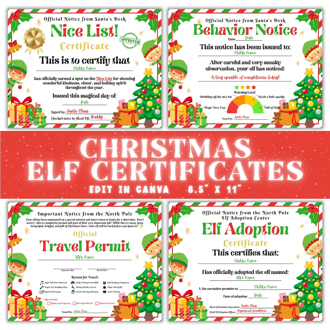 Printable Editable Christmas Elf Certificates | Nice List Certificate ...