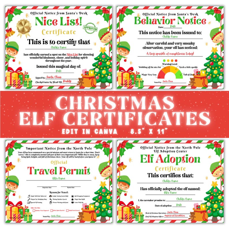 Printable Editable Christmas Elf Certificates | Nice List Certificate ...