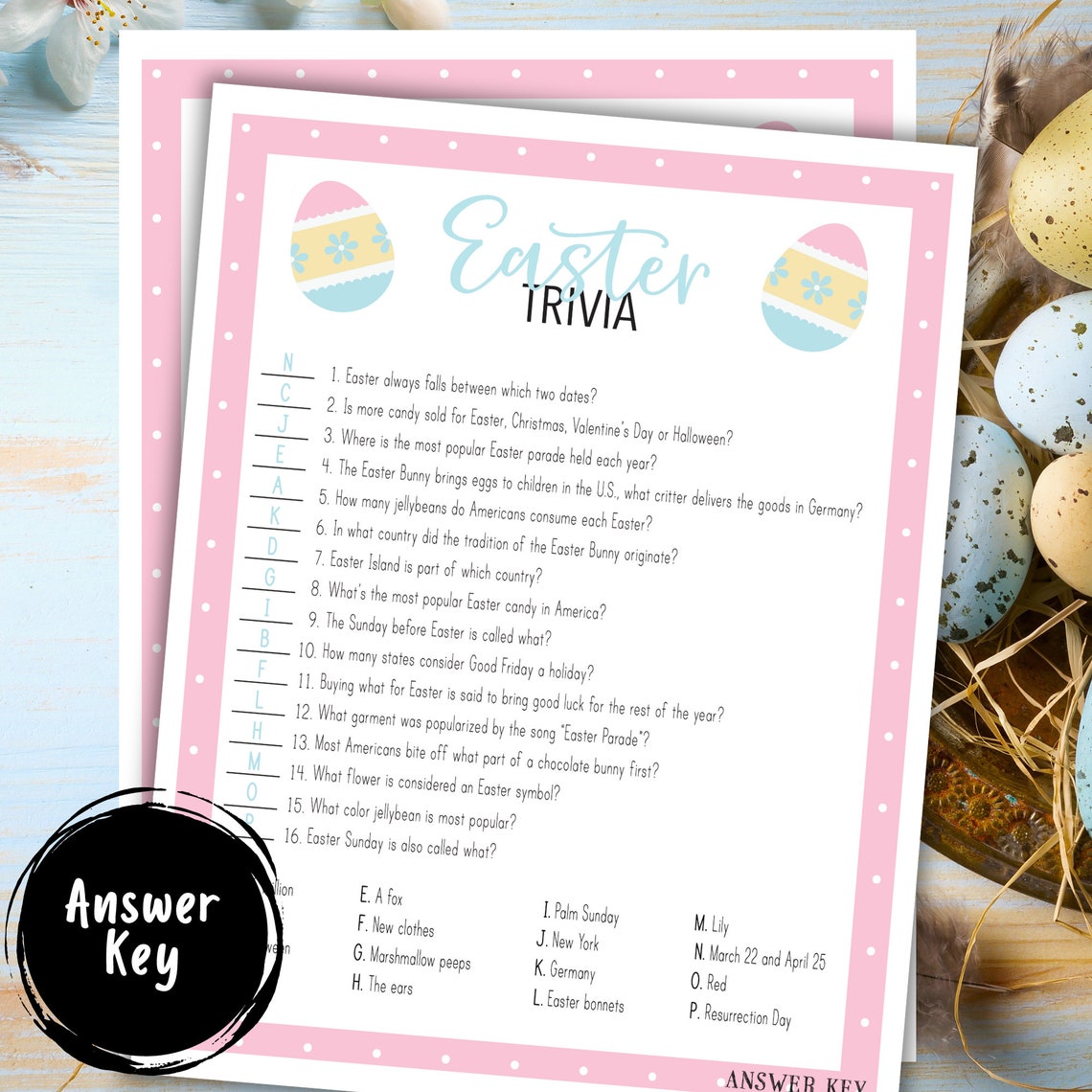 Easter Trivia Game for Office Party Family Easter Trivia Night Easter ...