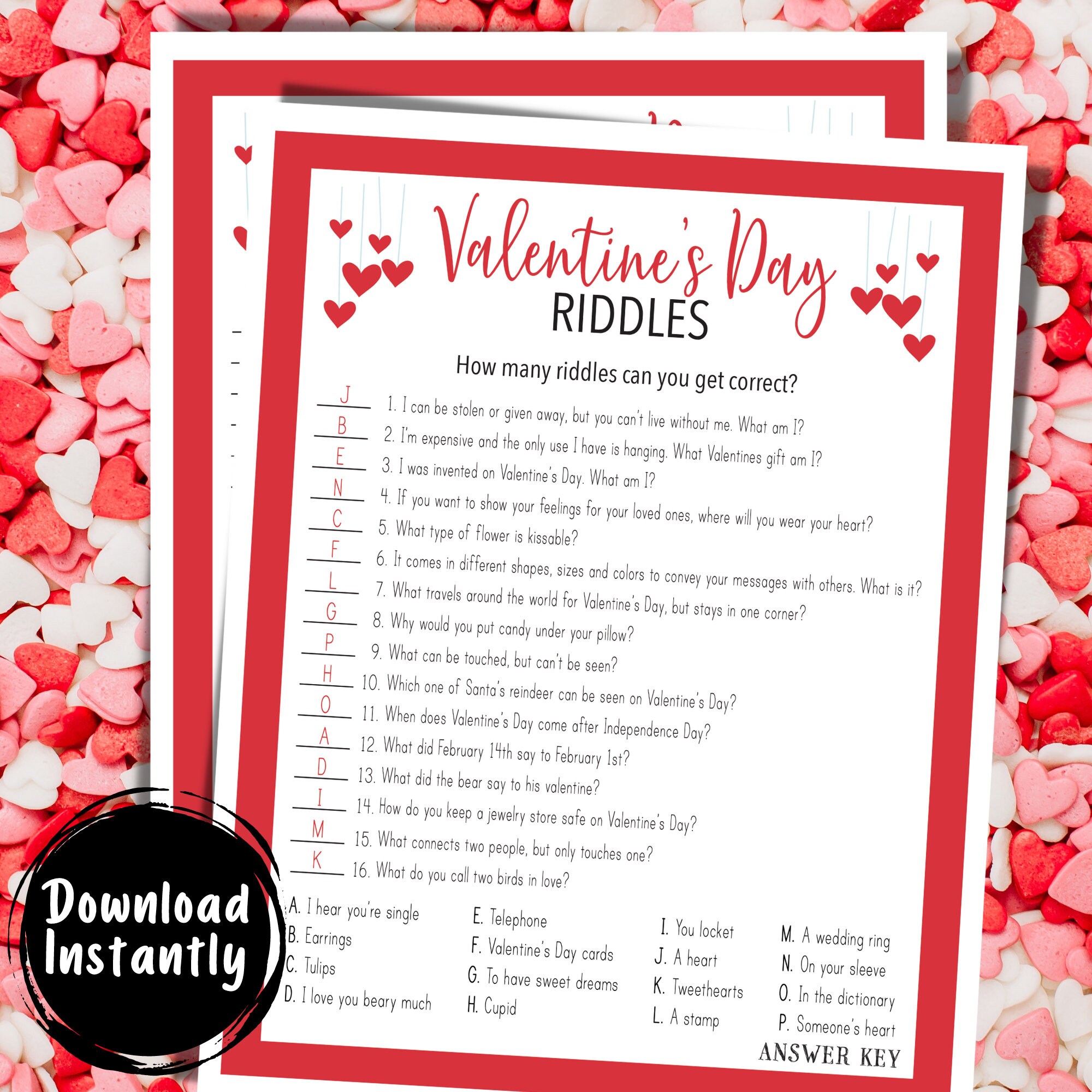 Valentines Day Riddle Game for Office Party | Valentines Game Night ...