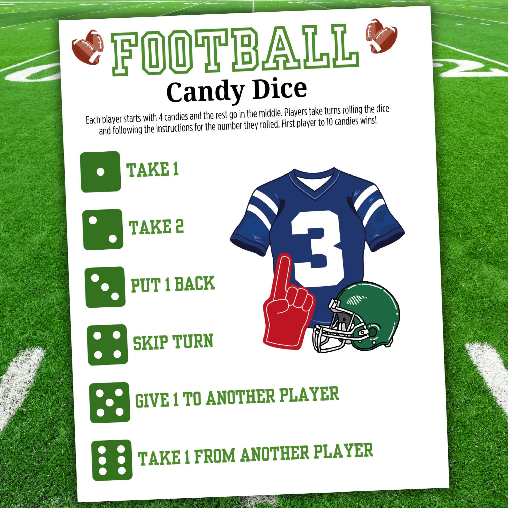 Printable Football Candy Dice Game | Football Roll the Dice Party Game ...