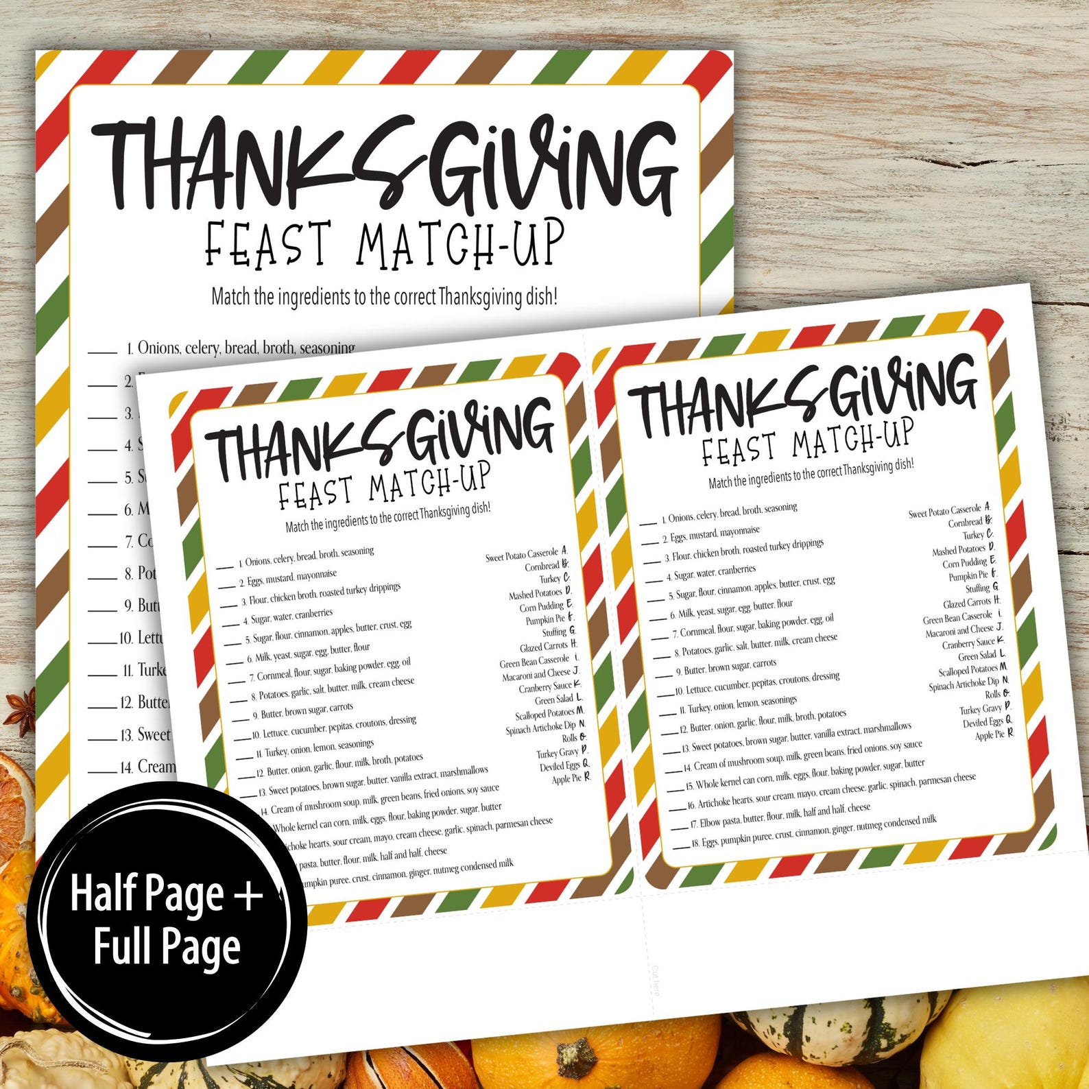 Thanksgiving Recipe Match Game With Border | Thanksgiving Dish ...