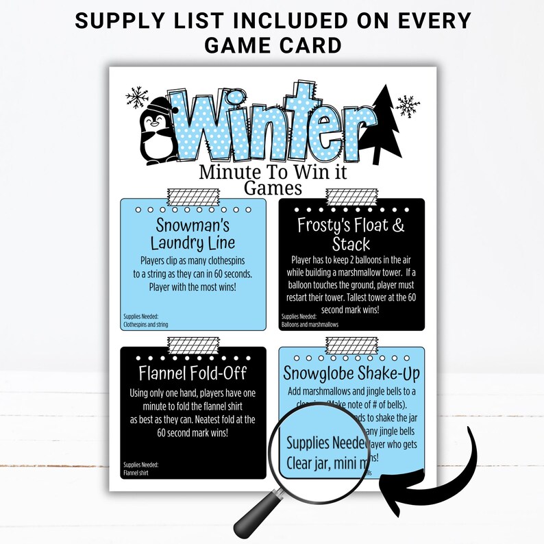 Fun Winter Minute to Win It Games | Printable Quick Winter Themed Party ...