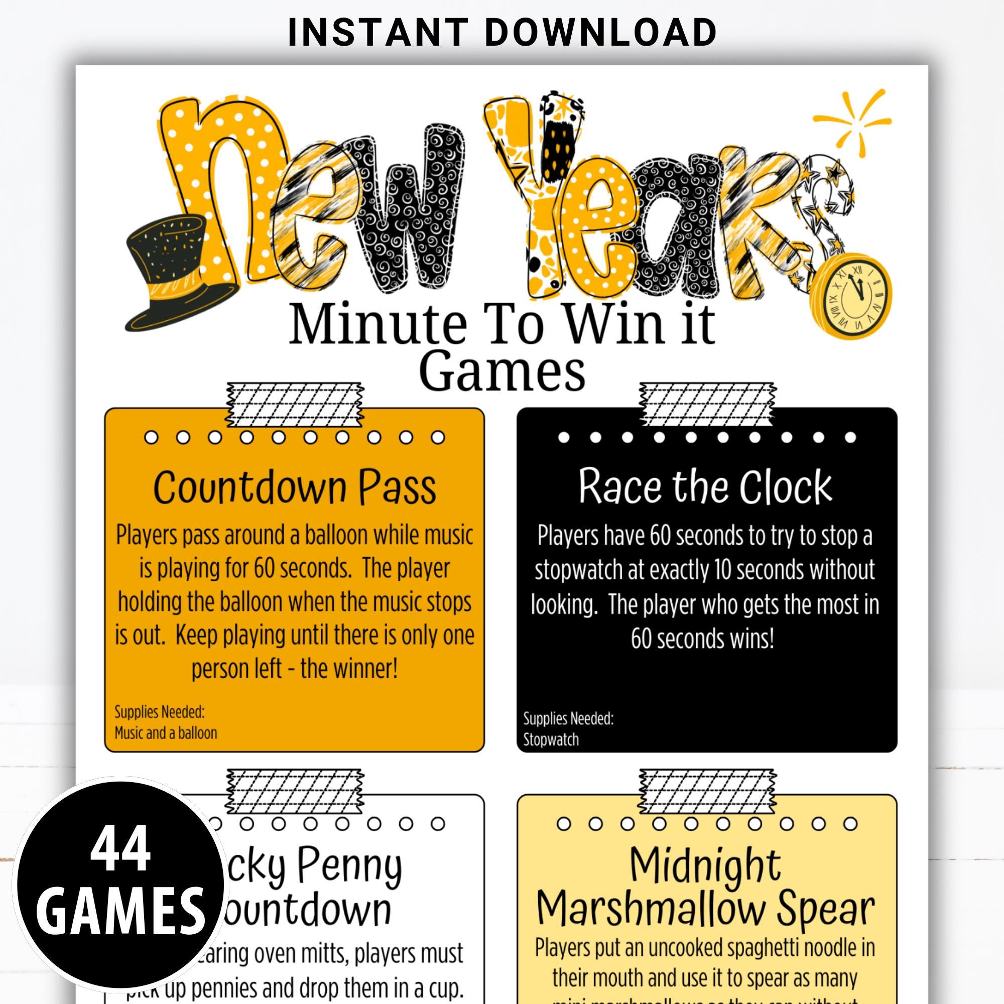 New Year's Minute to Win It Games | Fun Printable New Year's Party ...