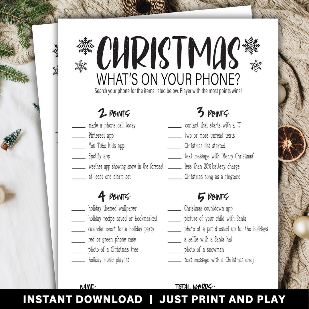 Christmas Printable Whats on Your Phone Game | Christmas Gathering Game ...