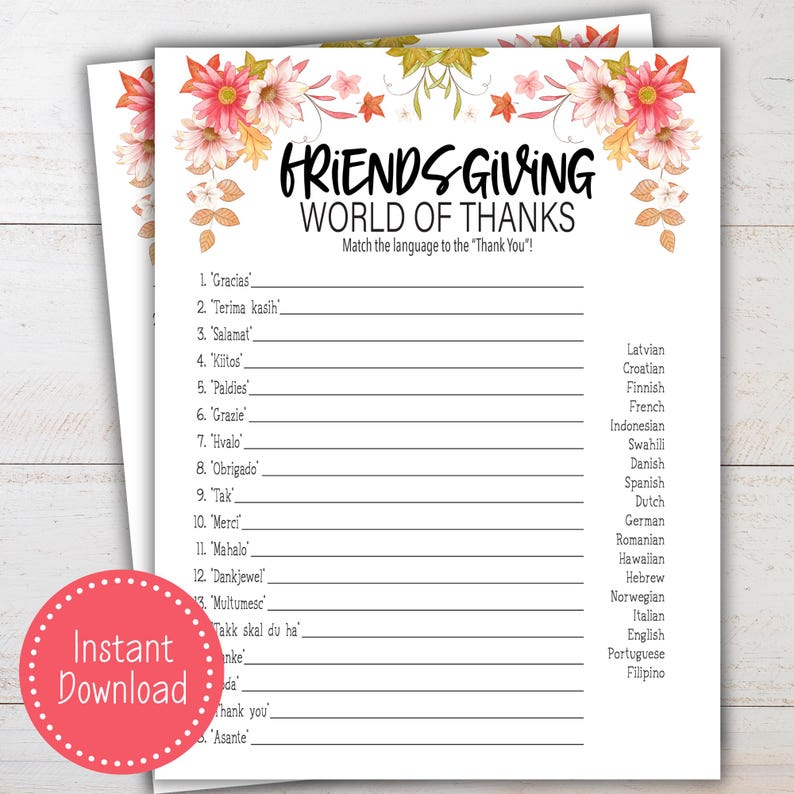 Friendsgiving Thank You Around the World Game | Friendsgiving Game ...
