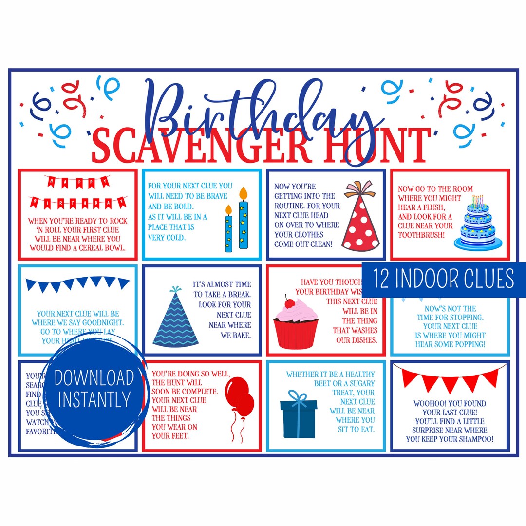 Birthday Scavenger Hunt Birthday Party Games Printable - Etsy
