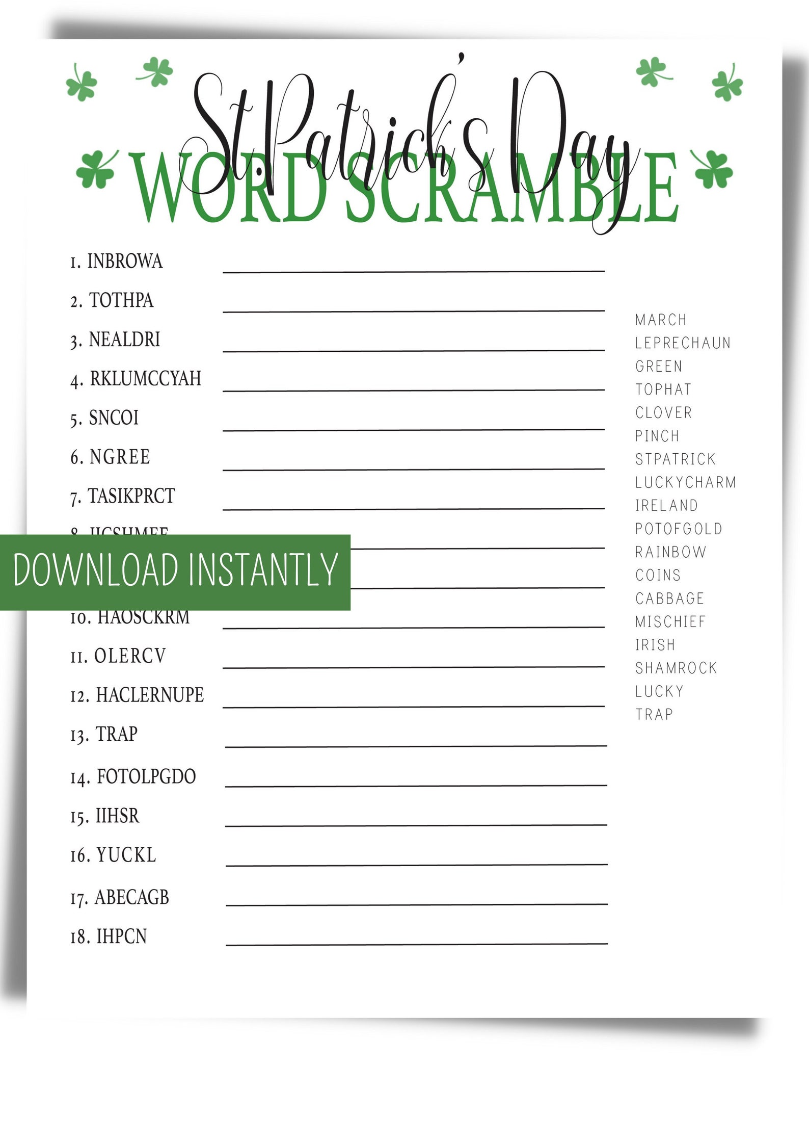 St Patricks Day Word Scramble St Patricks Day Printable - Etsy