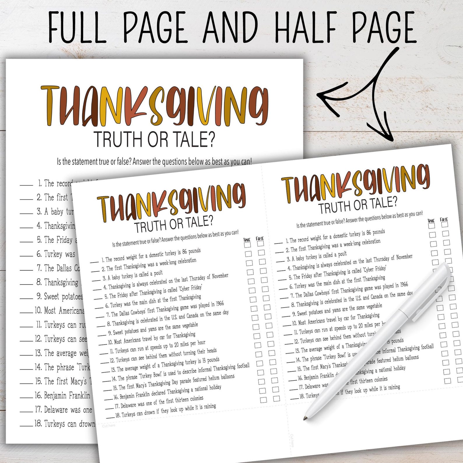 Thanksgiving True or False Questions Thanksgiving Game Night ...