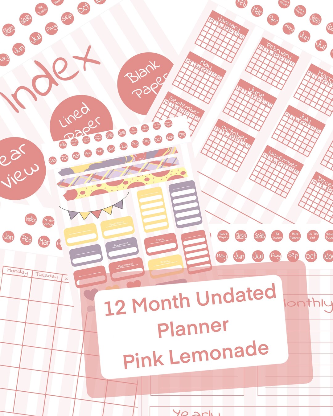 Pink Lemonade 12 Month Undated Digital Planner With BONUS Free - Etsy