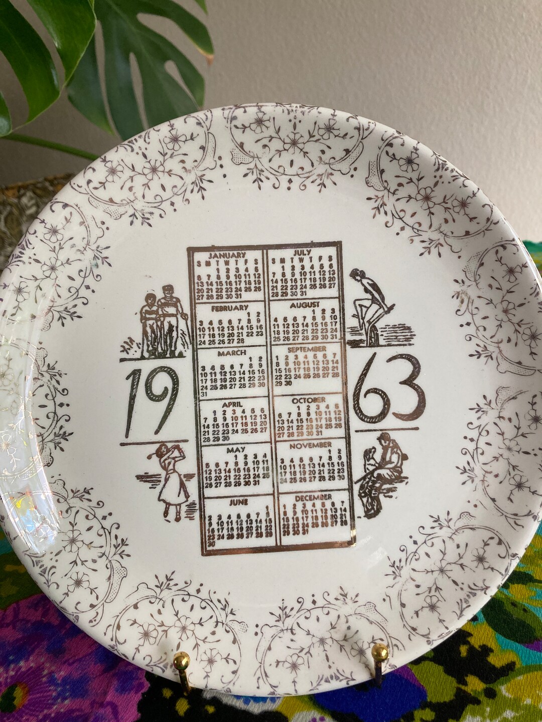 MCM Gold Floral Trimmed 1960 Sports Calendar Plate / Swimming - Etsy