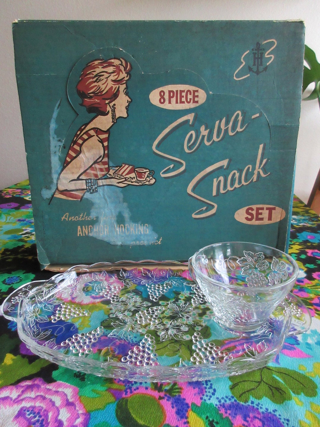 Vintage Anchor Hocking Serva-snack 8-piece MCM Hostess Set - Etsy