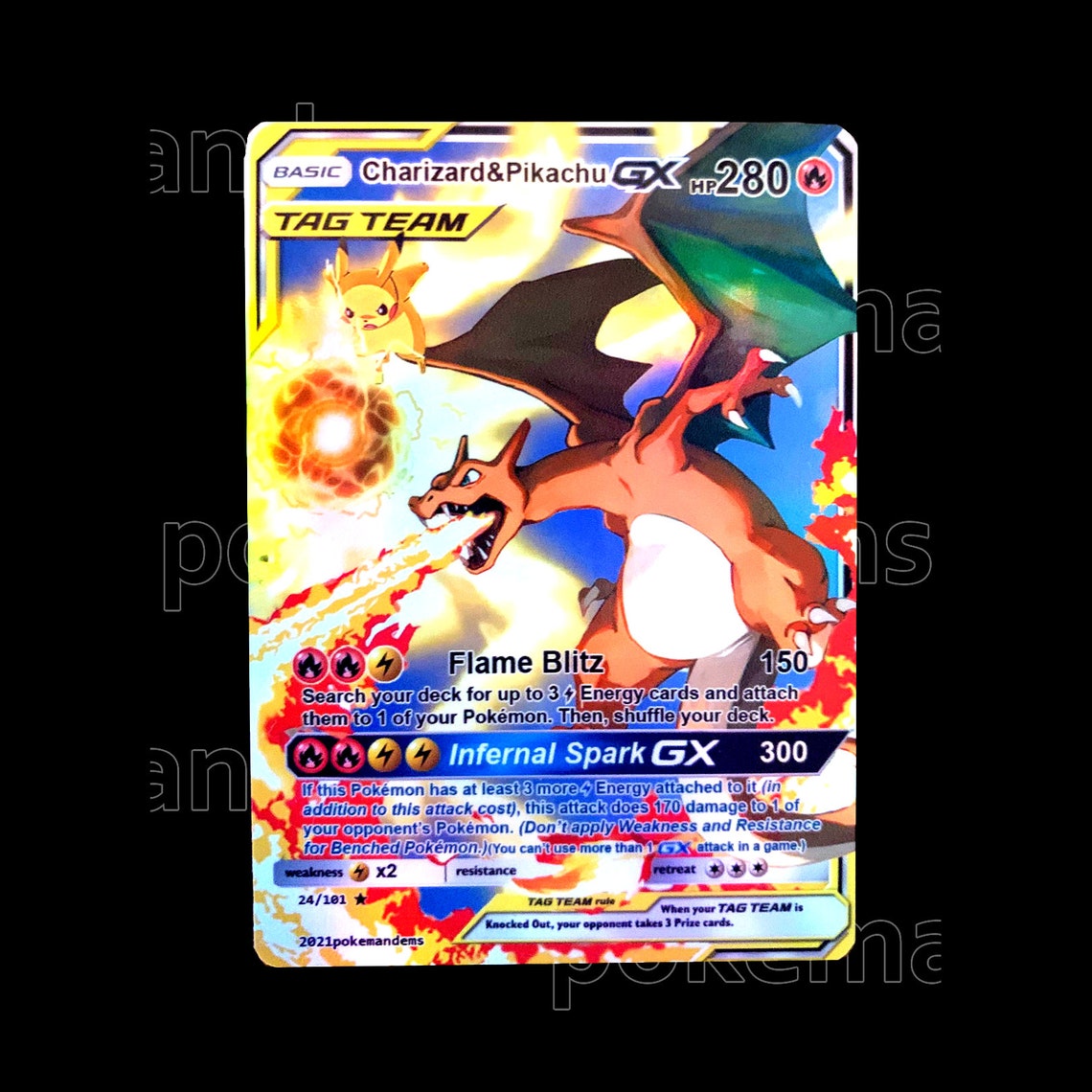 Custom Holo Pokemon Card Tag Team Charizard Pikachu Gift | Etsy